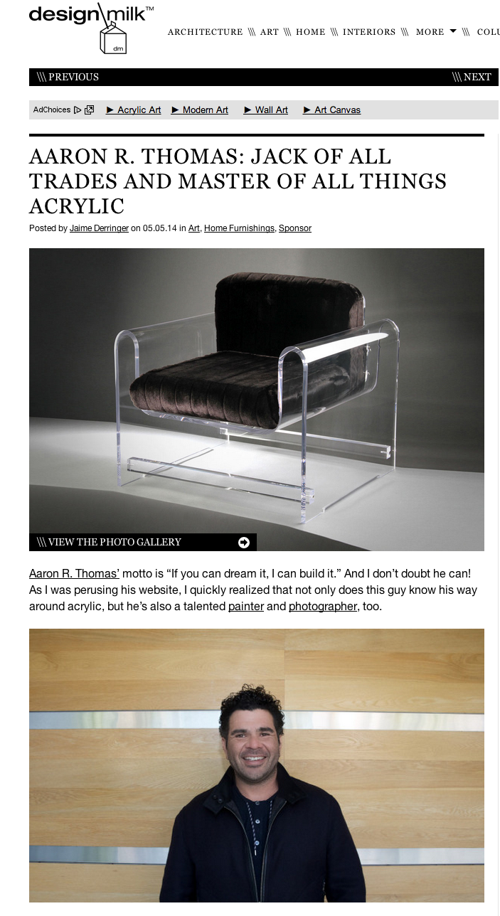 AARON R. THOMAS FEATURED ON DESIGN MILK – Modern Acrylic Furniture by ...